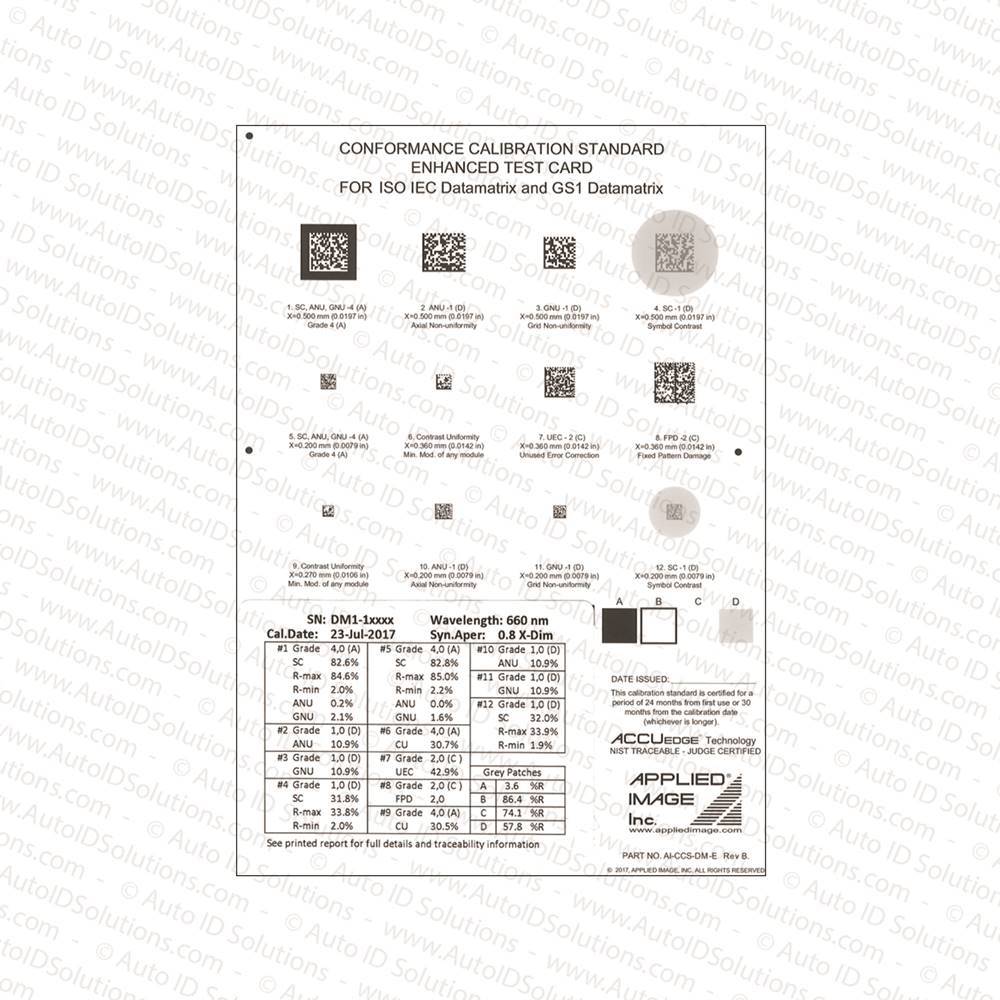 Gs1 Calibrated Conformance Standard Test Card For Datamatrix 2d Bar Code Verifiers Auto Id