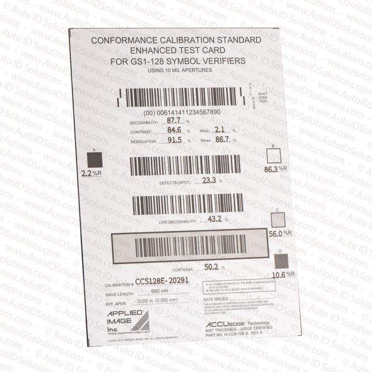 Gs1 Calibrated Conformance Standard Test Card For Gs1 128 And Other 10mil Aperture Bar Code